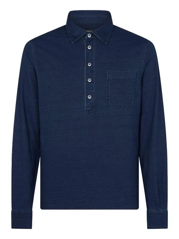 TOM FORD Cotton Washed Polo Shirt - Blue