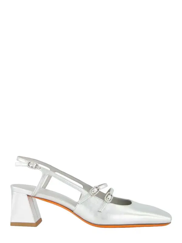 Santoni Metallic Slingback Heels - Silver