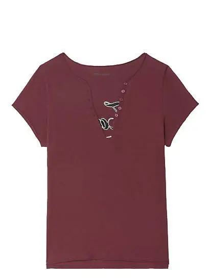 Zadig&Voltaire Tuni Short-sleeved Cotton-jersey T-shirt - Burgundy