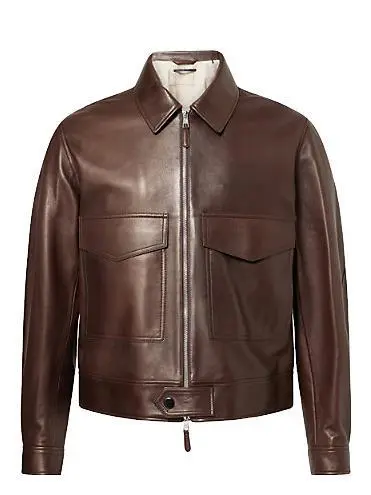 Dunhill Flight Long-sleeve Leather Jacket - Coffee