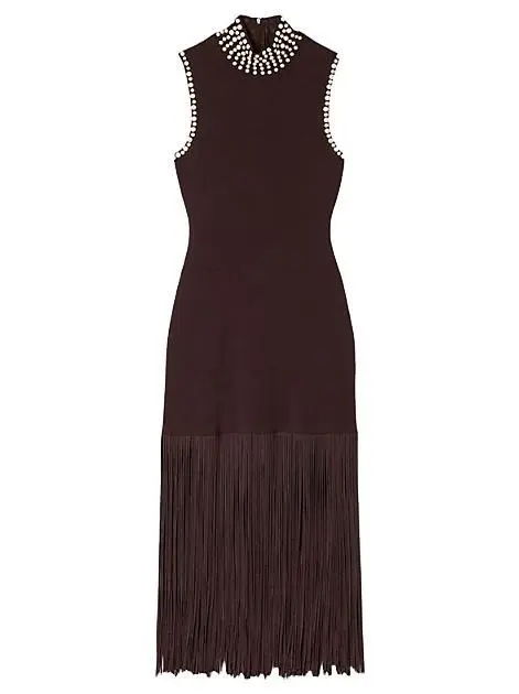 Sandro Fringed-hem Sleeveless Maxi Dress - Brown