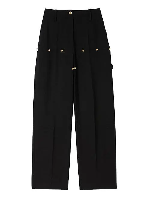 Sandro Stud-embellished High-rise Wool-blend Trousers - Black