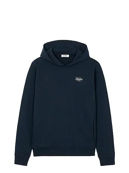 Sandro Logo-embroidered Relaxed-fit Cotton Hoody - Midnight Blue