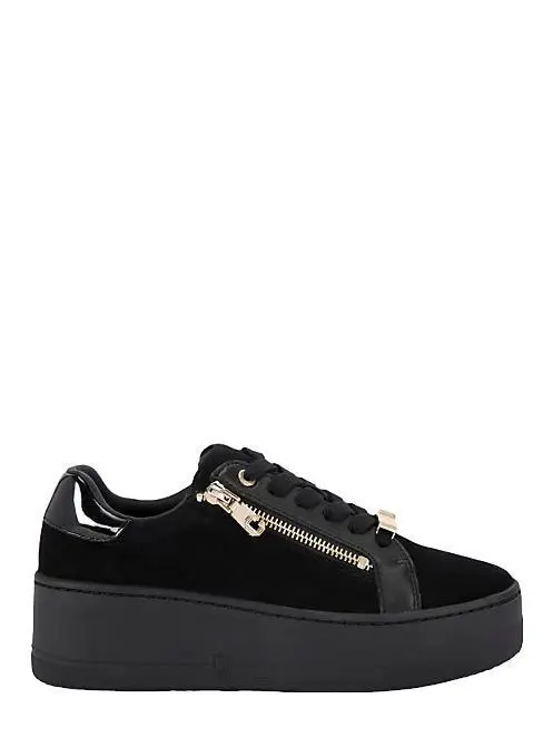 Carvela Connected Zip Suede Low-top Flatform Trainers - Black