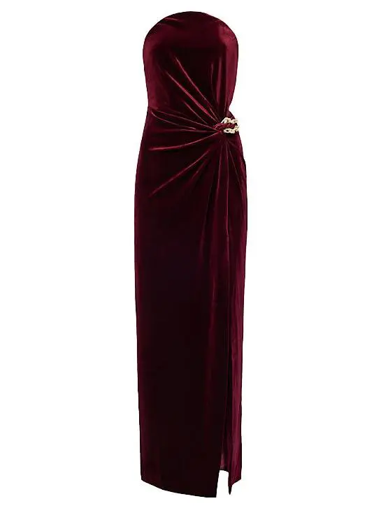 SELF-PORTRAIT Diamanté-embellished Velvet Maxi Dress - Burgundy