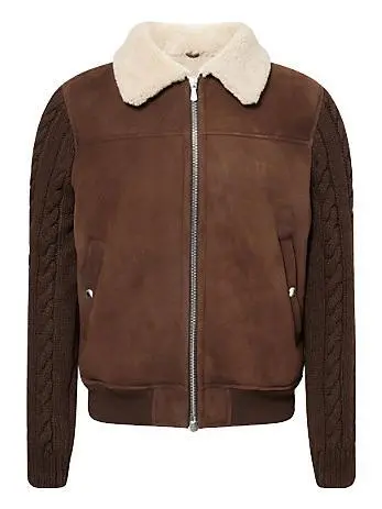 Eleventy Nunbuck Shearling Wool-cashmere Blend Jacket - Cocoa