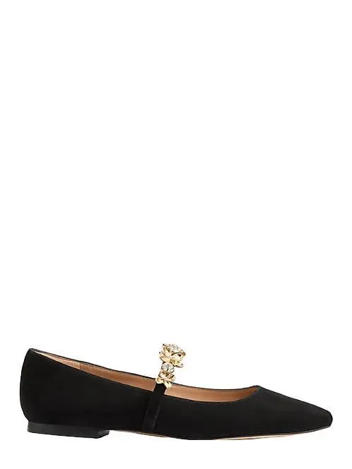LK BENNETT Amber Posie Flower Suede Ballet Flats - Bla-black