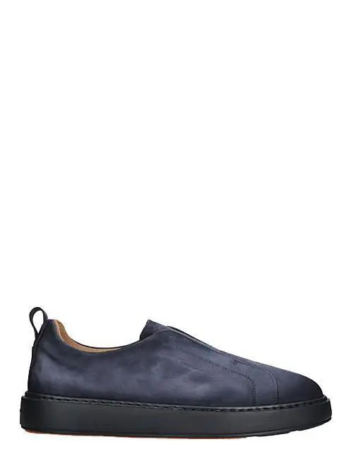Santoni Nubuck Leather Low-top Trainers - Navy