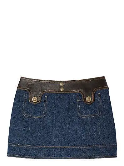 Sandro Leather-trim Denim Mini Skirt - Dark Blue