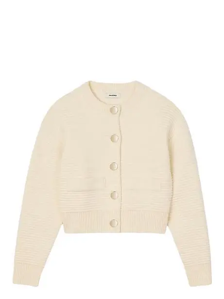 Sandro Button-down Textured Knitted Cardigan - Ecru