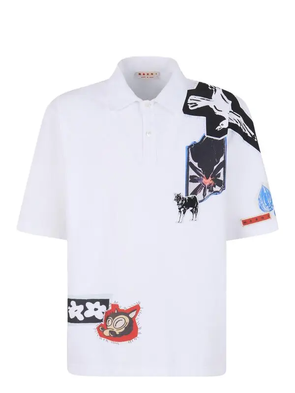 Marni Mixed Media Compact Jersey Polo - White