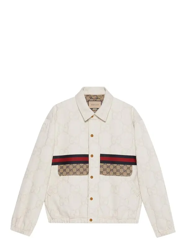 Gucci Maxi Gg Denim Jacket With Web - Cream