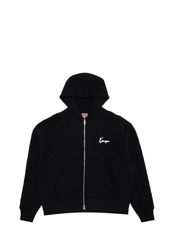 Kenzo Embroidered Boxy Full Zip Hoodie - Black