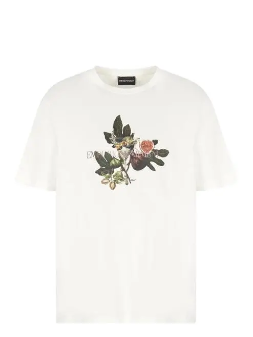 Emporio Armani Asv Jersey T-shirt With Goblet And Foliage Print - White
