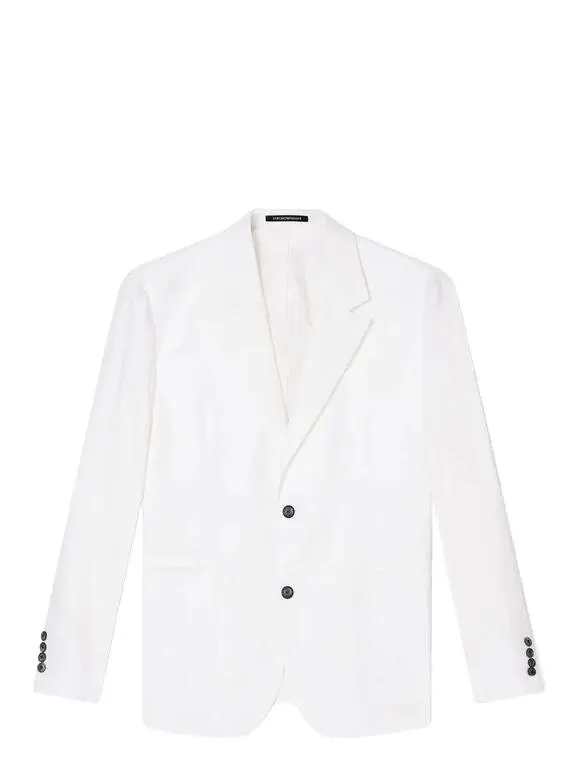 Emporio Armani Pure Linen Single-breasted Blazer - White