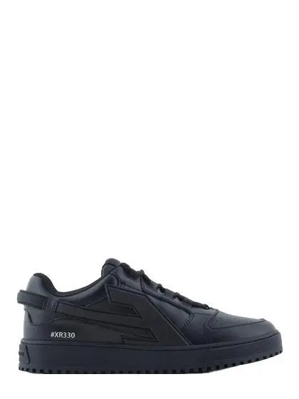 Emporio Armani Leather Sneakers With Oversized Ea Patch - Black