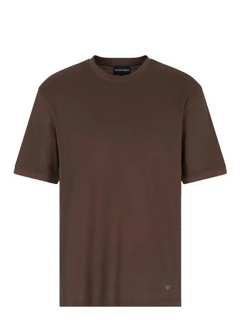 Emporio Armani Asv Jersey T-shirt With Vertical Jacquard Motif - Natural