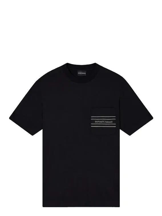 Emporio Armani Lyocell Blend Jersey T-shirt With Pocket And 3d-effect Logo - Black