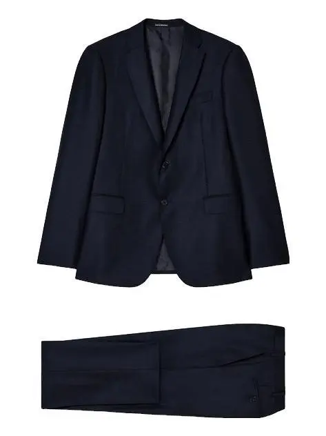 Emporio Armani Regular-fit Single-breasted Suit In Stippled Micro-chevron Virgin Wool - Blue