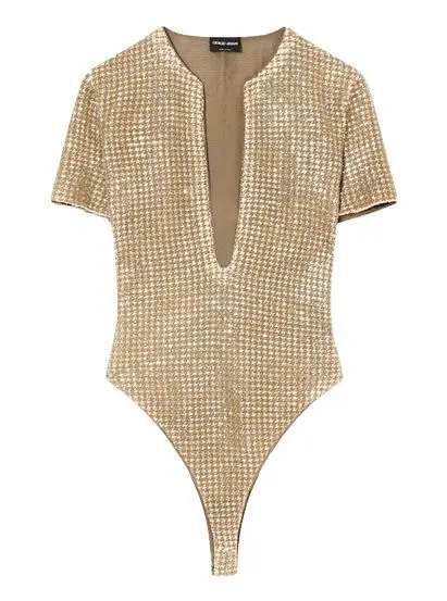 Giorgio Armani Jersey Bodysuit With Flocked Print And Sequins - Gold