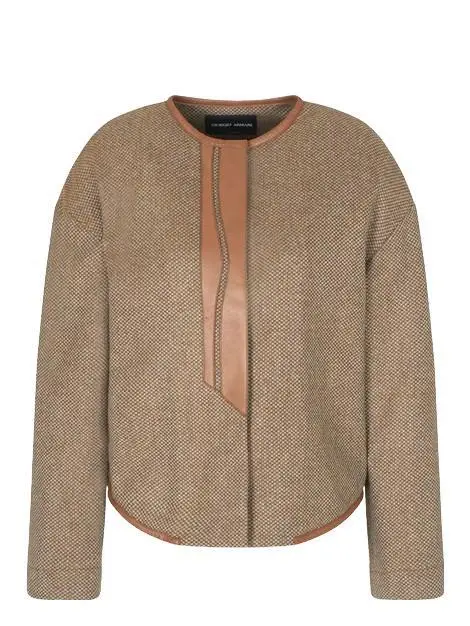 Giorgio Armani Virgin Wool And Cashmere Single-breasted Jacket With Leather Details - Brown / Neutral