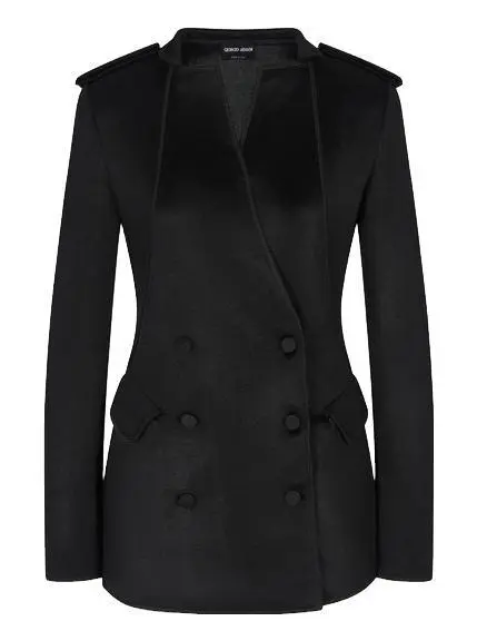 Giorgio Armani Double-breasted Viscose Jersey Jacket - Black