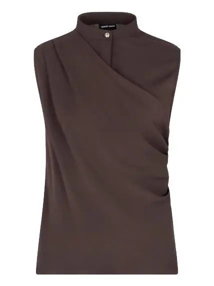 Giorgio Armani Draped Triple Silk Georgette Top - Brown