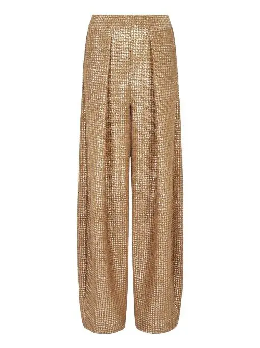Giorgio Armani Single-pleat Jersey Trousers With Flocked Print And Sequins - Natural