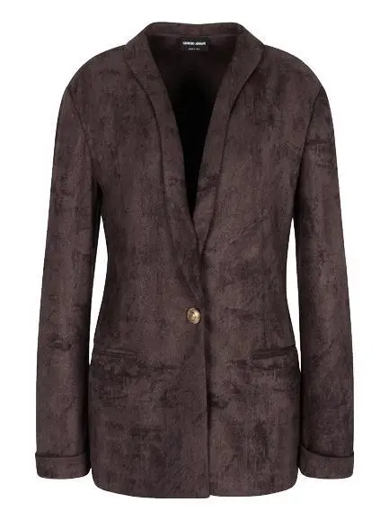 Giorgio Armani Single-breasted Jacket In Suede-effect Jersey - Brown