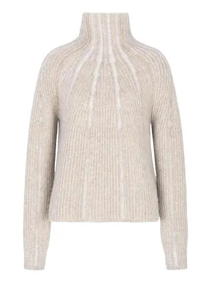 Giorgio Armani Virgin Wool, Cashmere And Silk Mock-neck Jumper - Brown / Neutral