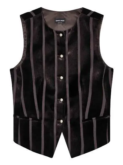 Giorgio Armani Single-breasted Waistcoat In Devoré-striped Corduroy - Red