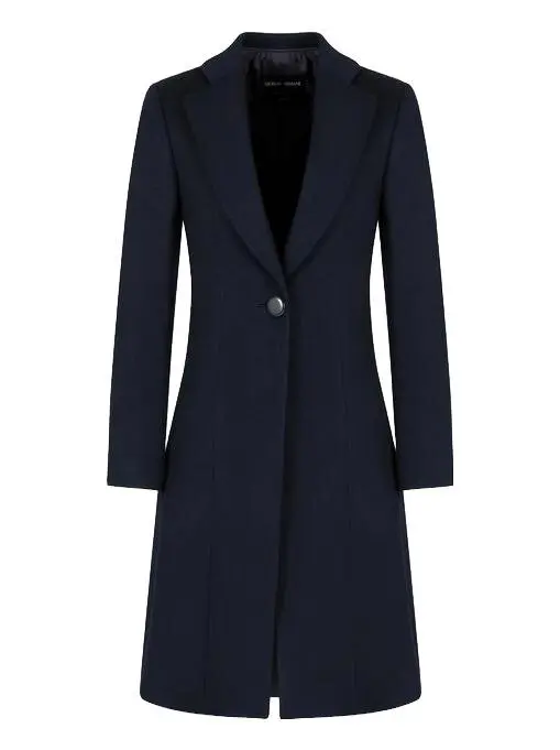 Giorgio Armani Pure Cashmere Single-breasted Coat With Jewel Button Detail - Blue / Navy
