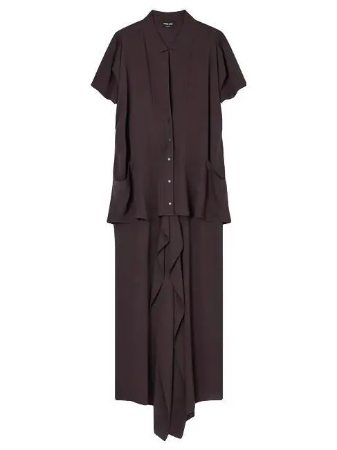 Giorgio Armani Long Triple Silk Georgette Dress - Brown