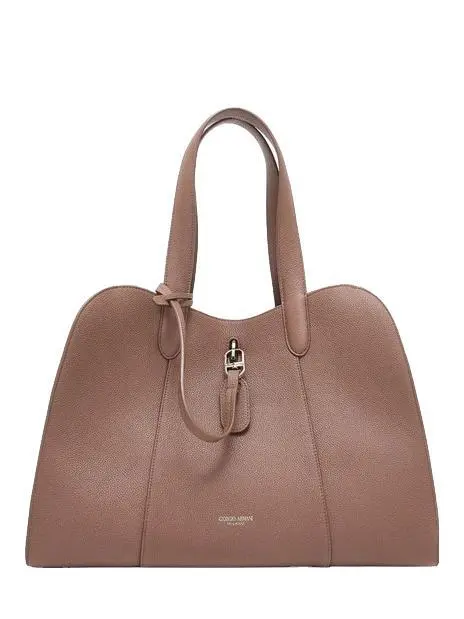 Giorgio Armani Pebbled Leather Tote Bag - Brown