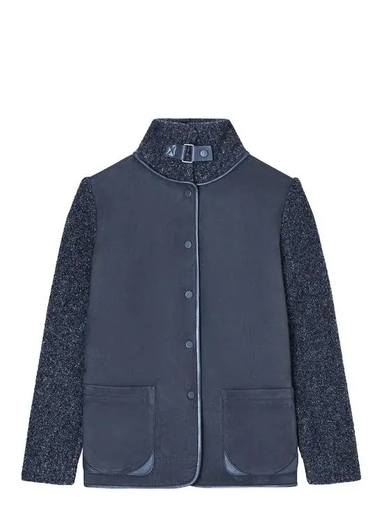 Giorgio Armani Jacket In Calfskin, Cashmere And Silk Boucl - Blue / White