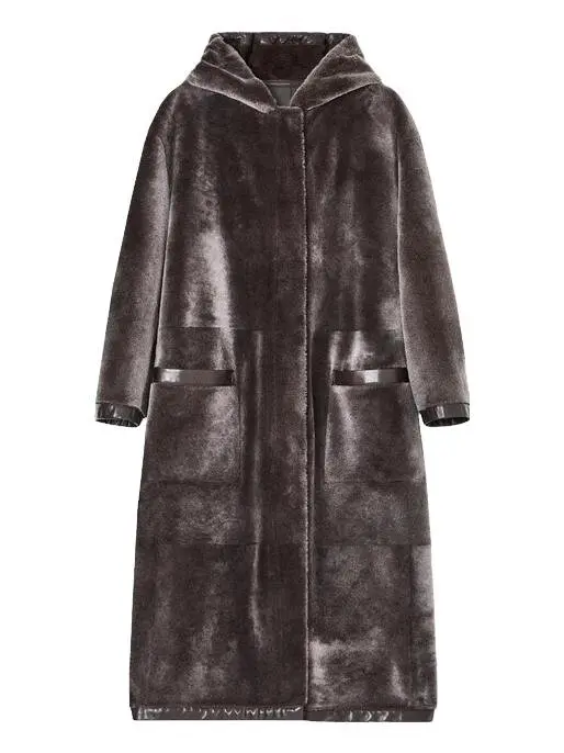 Giorgio Armani Long Lambskin Shearling Coat - Brown
