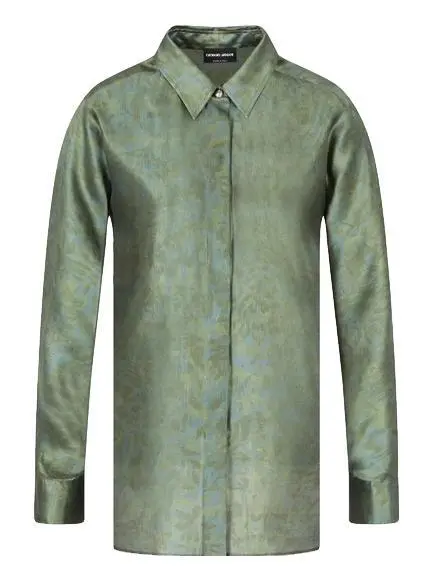 Giorgio Armani Printed Silk Shantung Shirt - Green