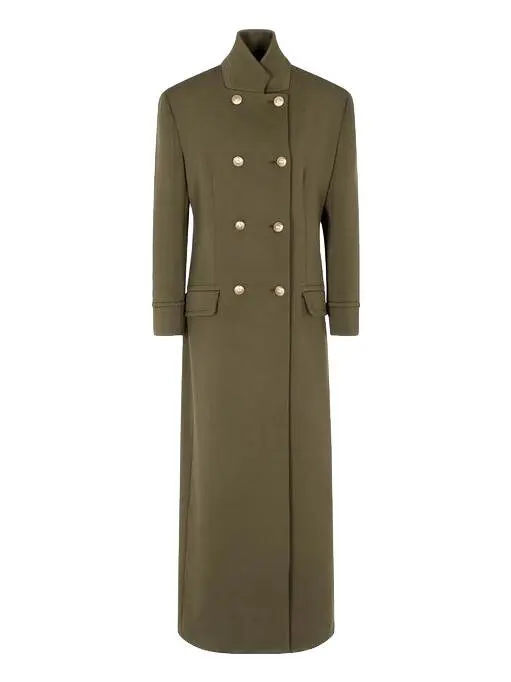 Giorgio Armani Long Double-breasted Coat In Stretch Double-faced Wool - Green