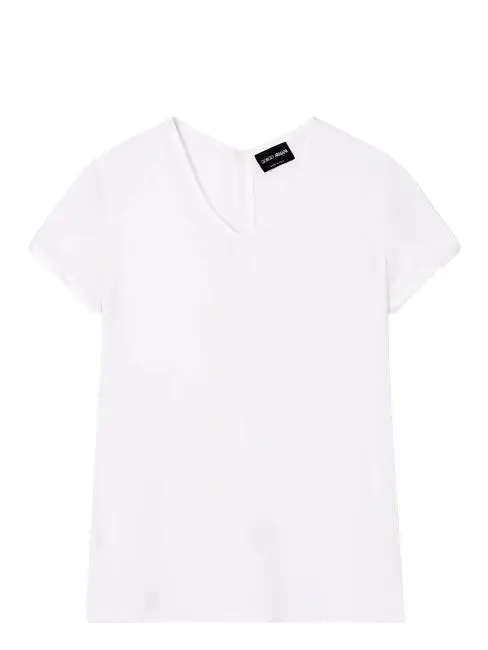 Giorgio Armani Silk Charmeuse V-neck Blouse - White