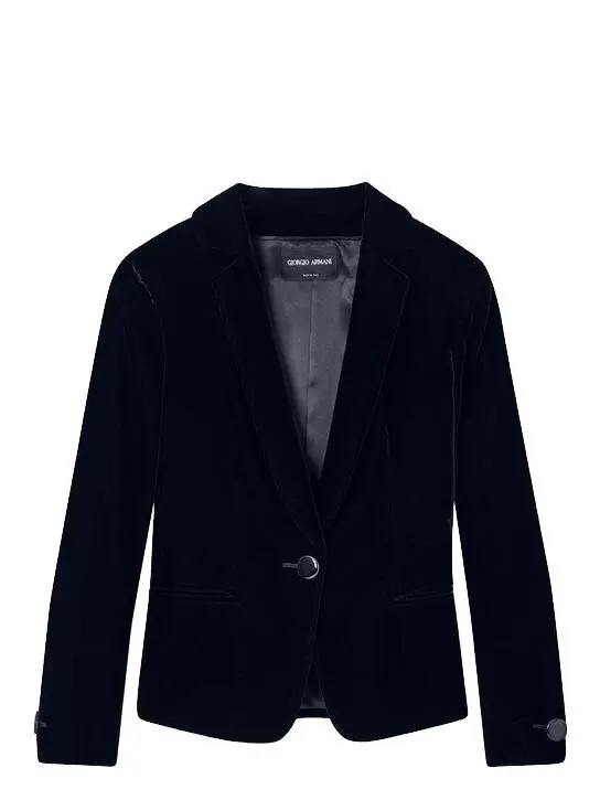 Giorgio Armani Single-breasted Stretch Velvet Jacket - Black
