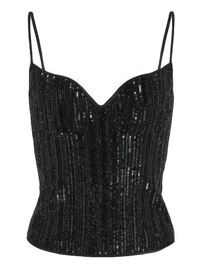 Giorgio Armani Pinstripe Embroidered Bustier Top - Black