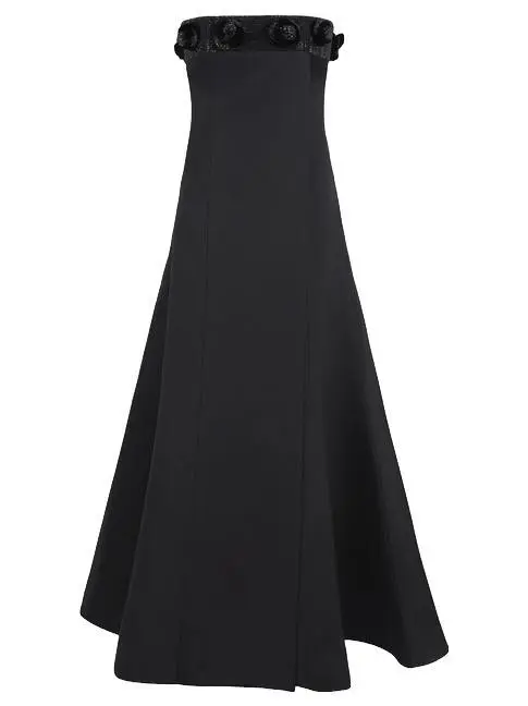 Giorgio Armani Silk Bustier Long Dress With Rhinestone Embroidery - Black