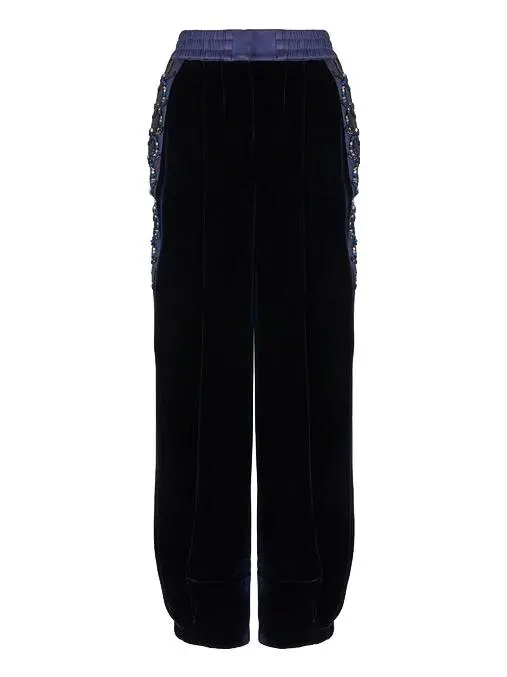 Giorgio Armani Velvet Trousers With Dragonfly Embroidery - Black
