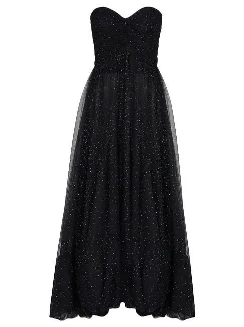 Giorgio Armani Tulle Bustier Long Dress With Rhinestone Embroidery - Black