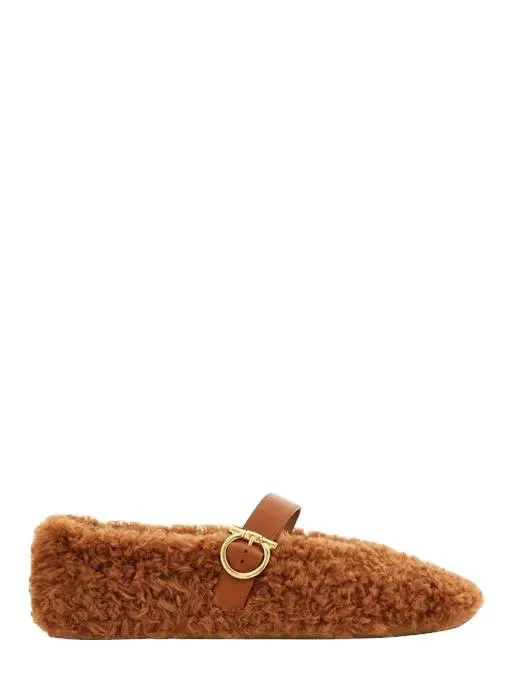 FERRAGAMO Shearling Ballet Flat - Gold