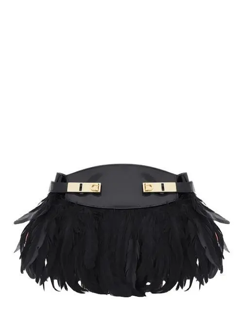 FERRAGAMO Hug Soft Crossbody Bag With Feathers Xs - Black