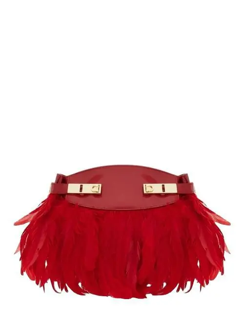 FERRAGAMO Hug Soft Crossbody Bag With Feathers Xs - Red