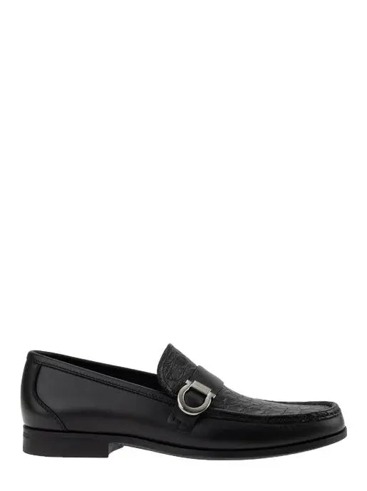 FERRAGAMO Loafer With Gancini Ornament - Black