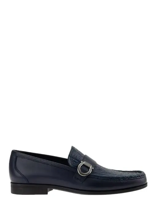 FERRAGAMO Loafer With Gancini Ornament - Navy