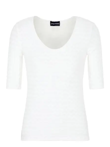 Emporio Armani Two-way Stretch Jacquard Motif Nylon-jersey V-neck Jumper - White